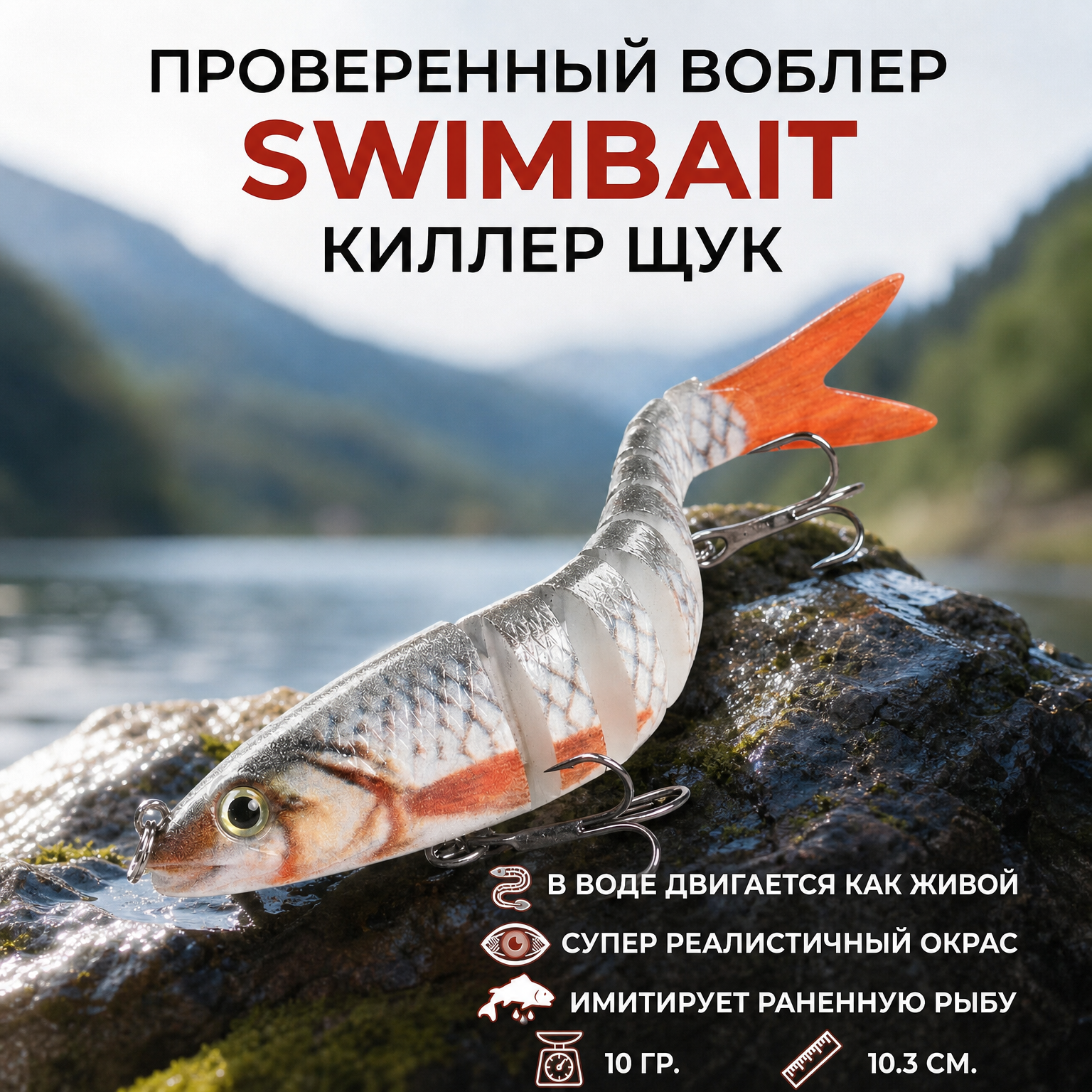 Рыболовный воблер Swimbait приманка-киллер на щуку, окуня, судака, тонущий свимбейт 10 гр. 10.3 см (Цвет товара: серебристый; Длина: 10.3 мм)