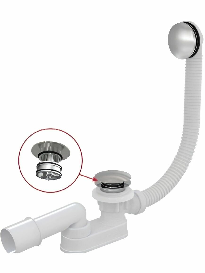 Сифон для ванны Alcaplast (Alcadrain) click/clack металл длина 57 см A507CKM клик-клак, хром металл (прочистка сверху)