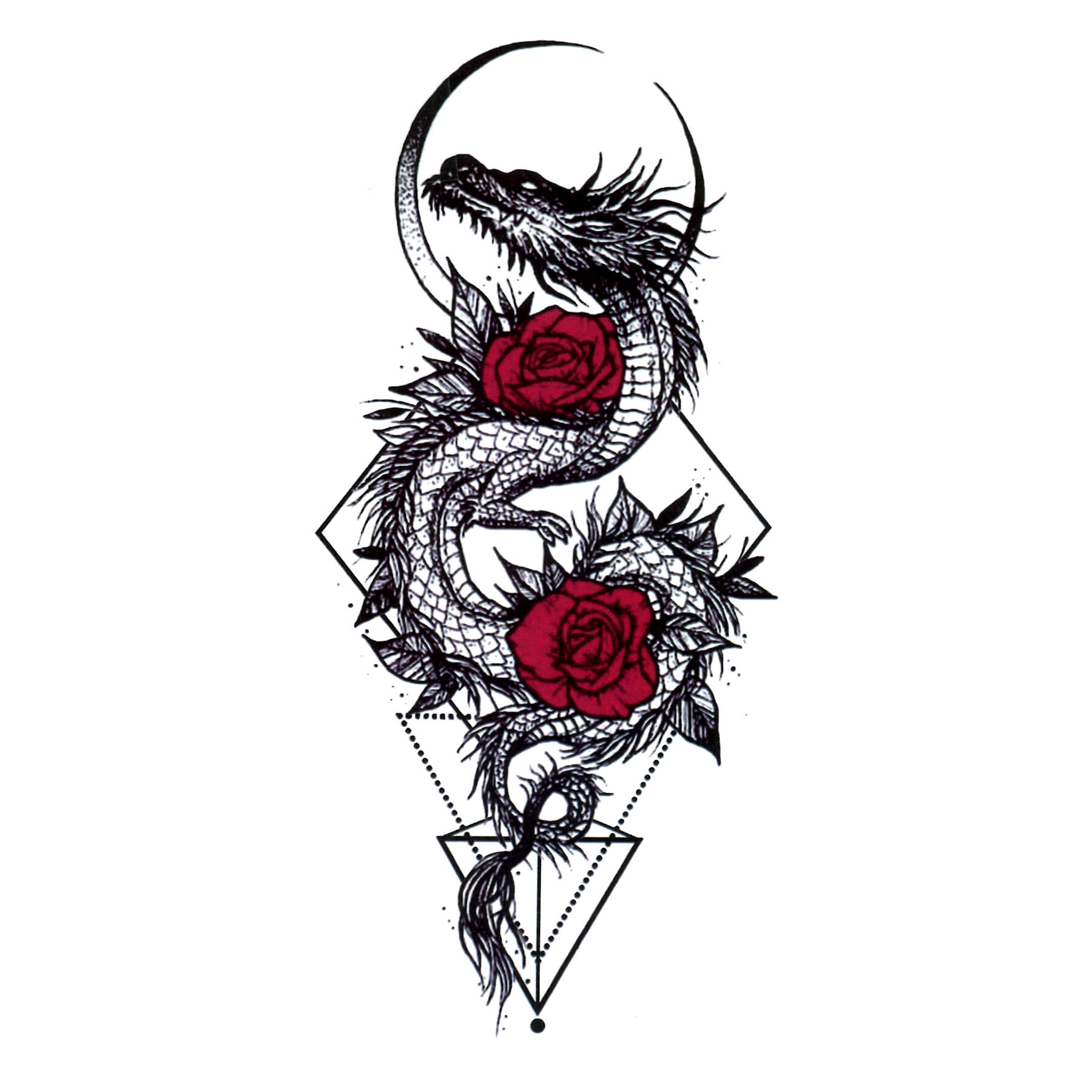 Временная тату Tattoo'шки "Дракон в геометрии" 21*10см татуировка наклейка геометрический дракон 21х10 см