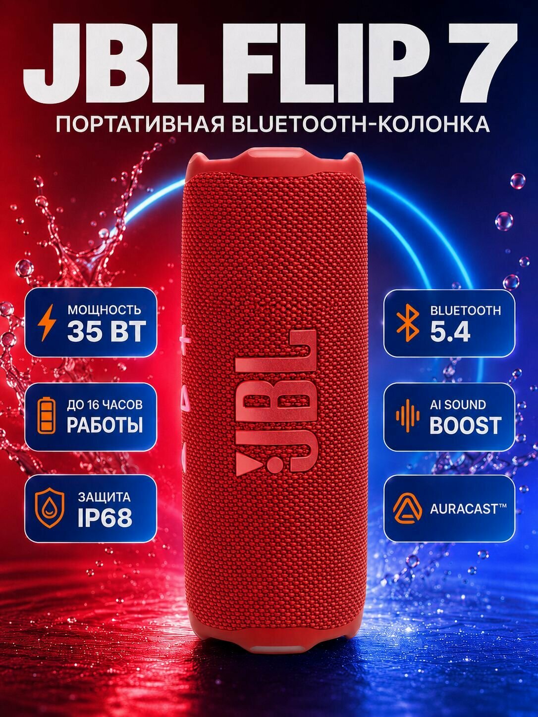 Беспроводная колонка JBL FLIP7 пыленепроницаема и водонепроницаема