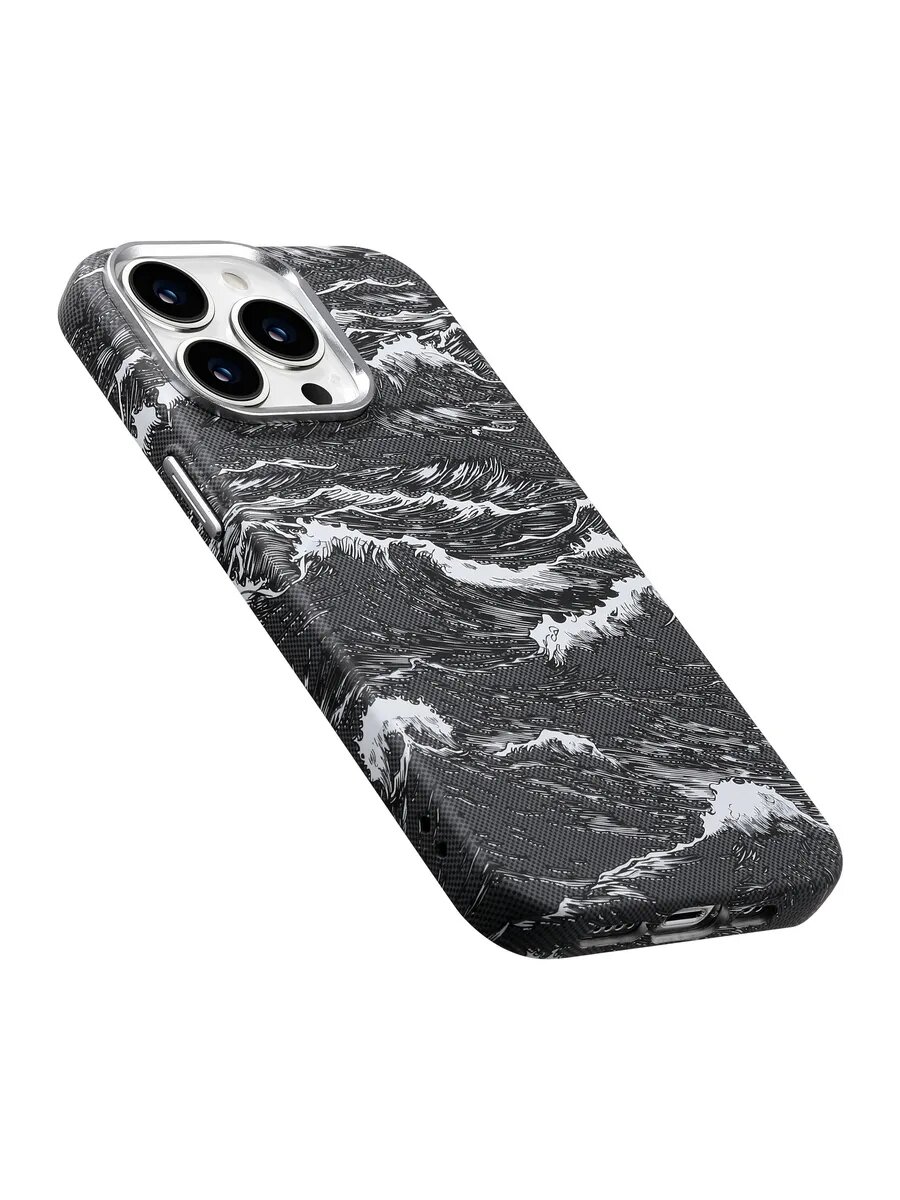 Чехол О'кейси, для iPhone 13 Pro, карбоновый, MagSafe, чёрный — фото 1