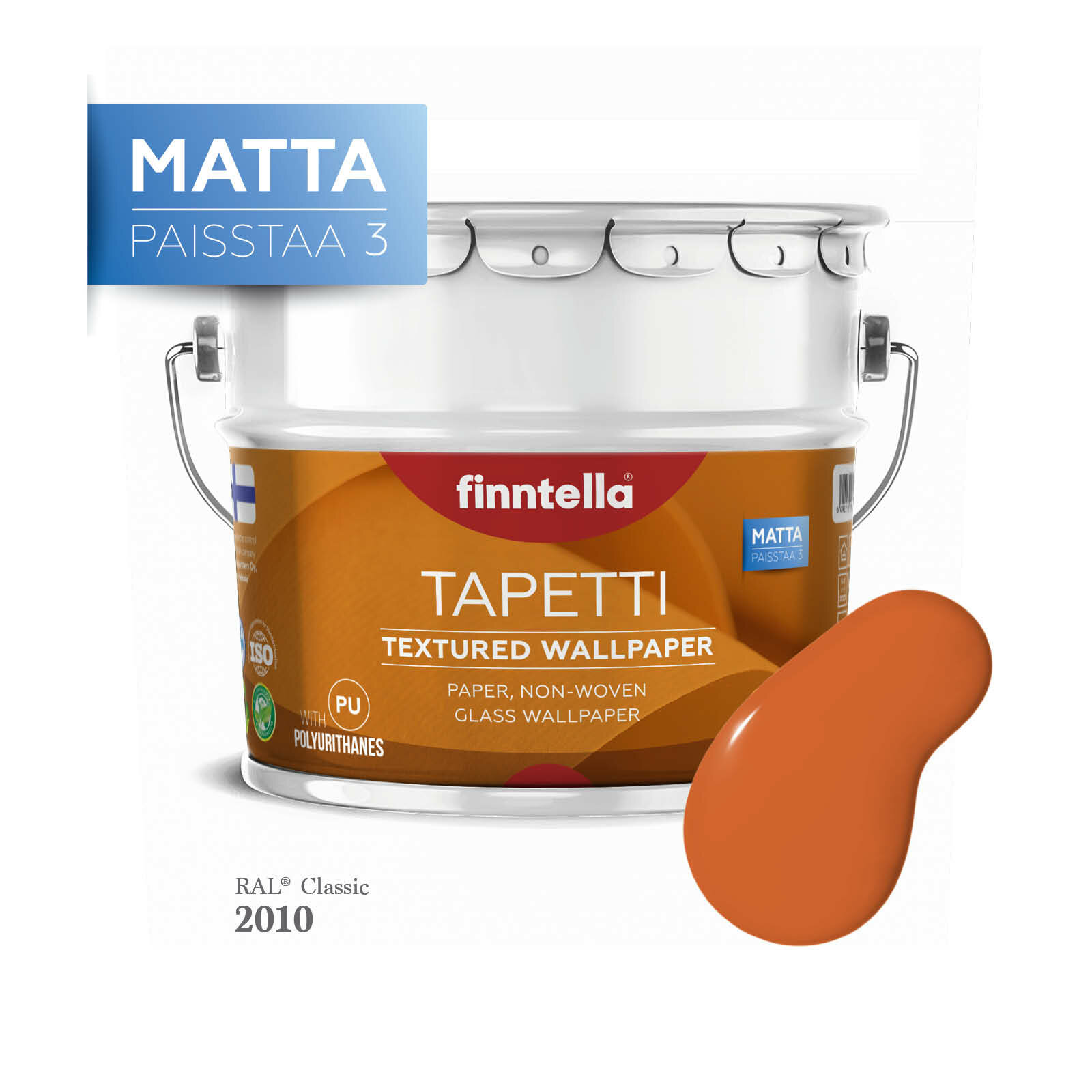 Матовая краска для обоев под окраску TAPETTI Matta FINNTELLA, Цвет RAL 2010 Сигнальный оранжевый (Signal orange0, 9л
