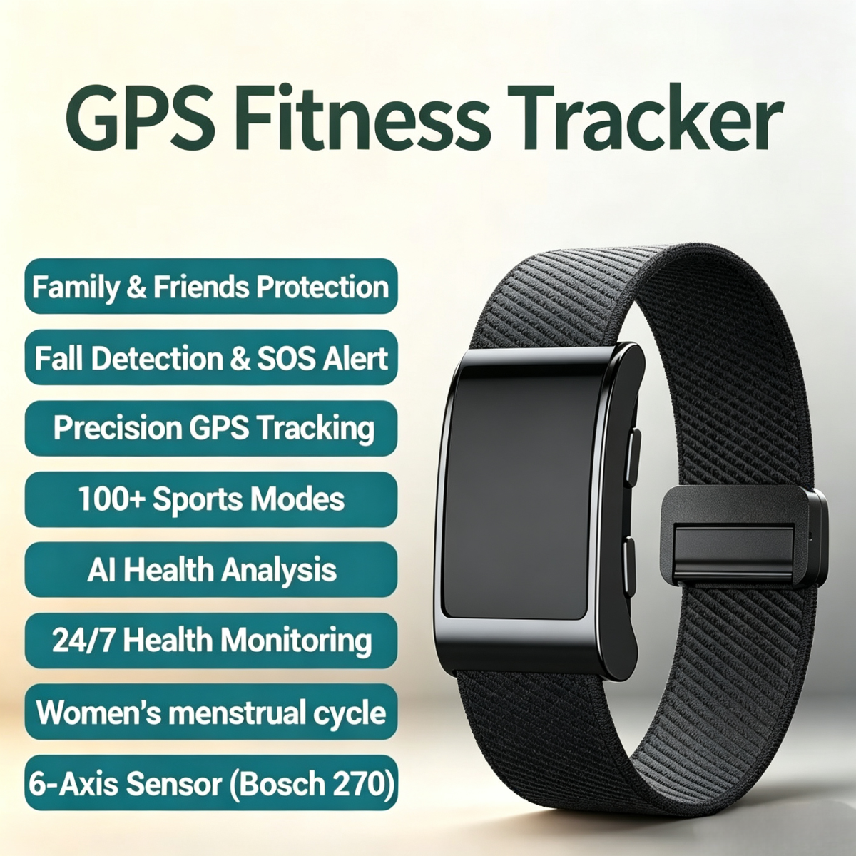 Фитнес-браслет JITE без экрана, GPS, 100 режимов, магнитный, черный