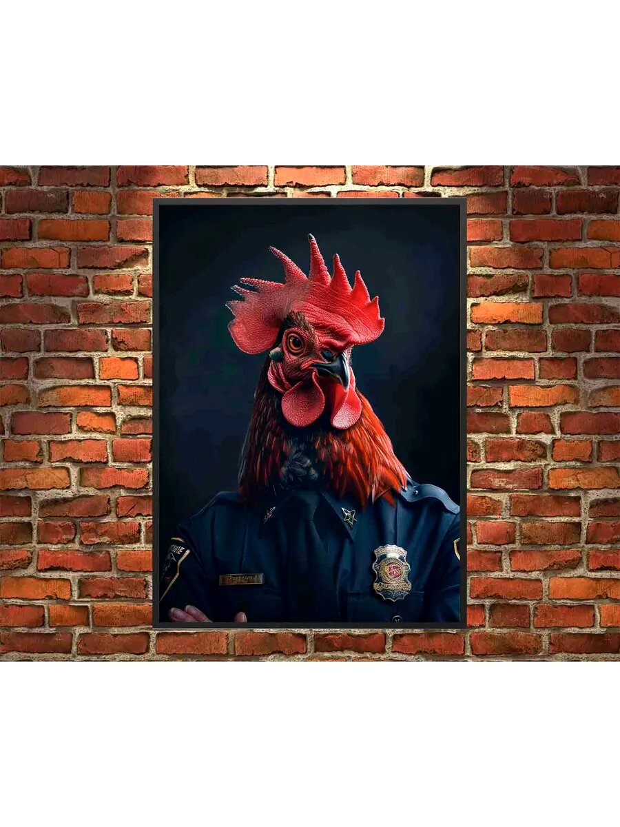 Петух-птица-полицейский 1, Плакат 30x42см