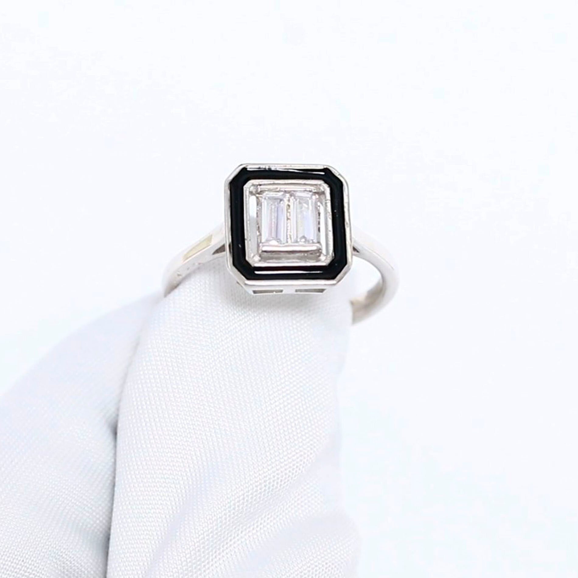 Кольцо, серебро, 925 проба, родирование, эмаль, фианит