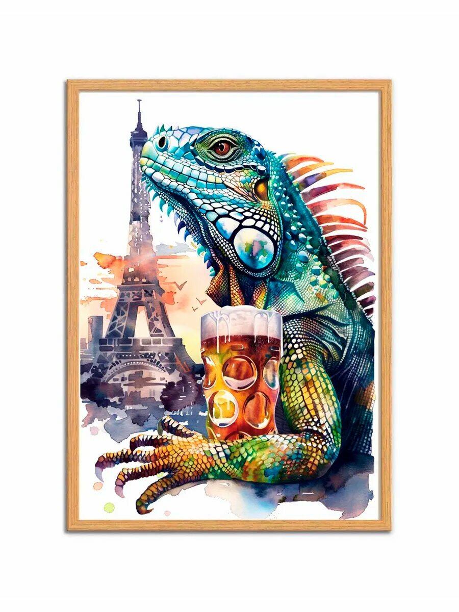 Животное-игуана Пьет Пиво 1, Плакат 30x42см