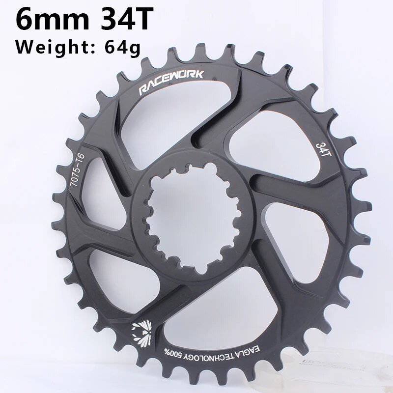 RACEWORK MTB звезда 32T/34T/36T/38T черная алюминий Серый, 6 Degree 34T