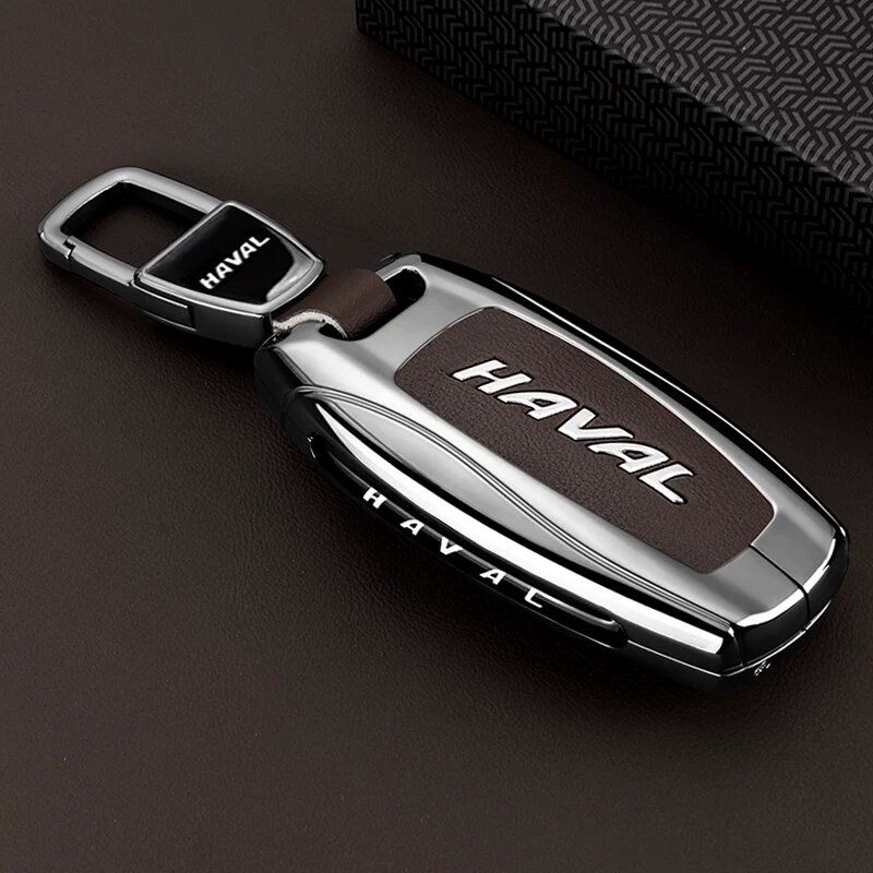 Кейс для ключа Haval H9 2020-2024 с металлическим корпусом и металлическим кольцом, бежевый