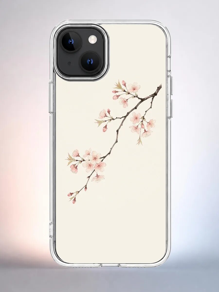 Чехол iPhone 13 японская сакура силиконовый прозрачный