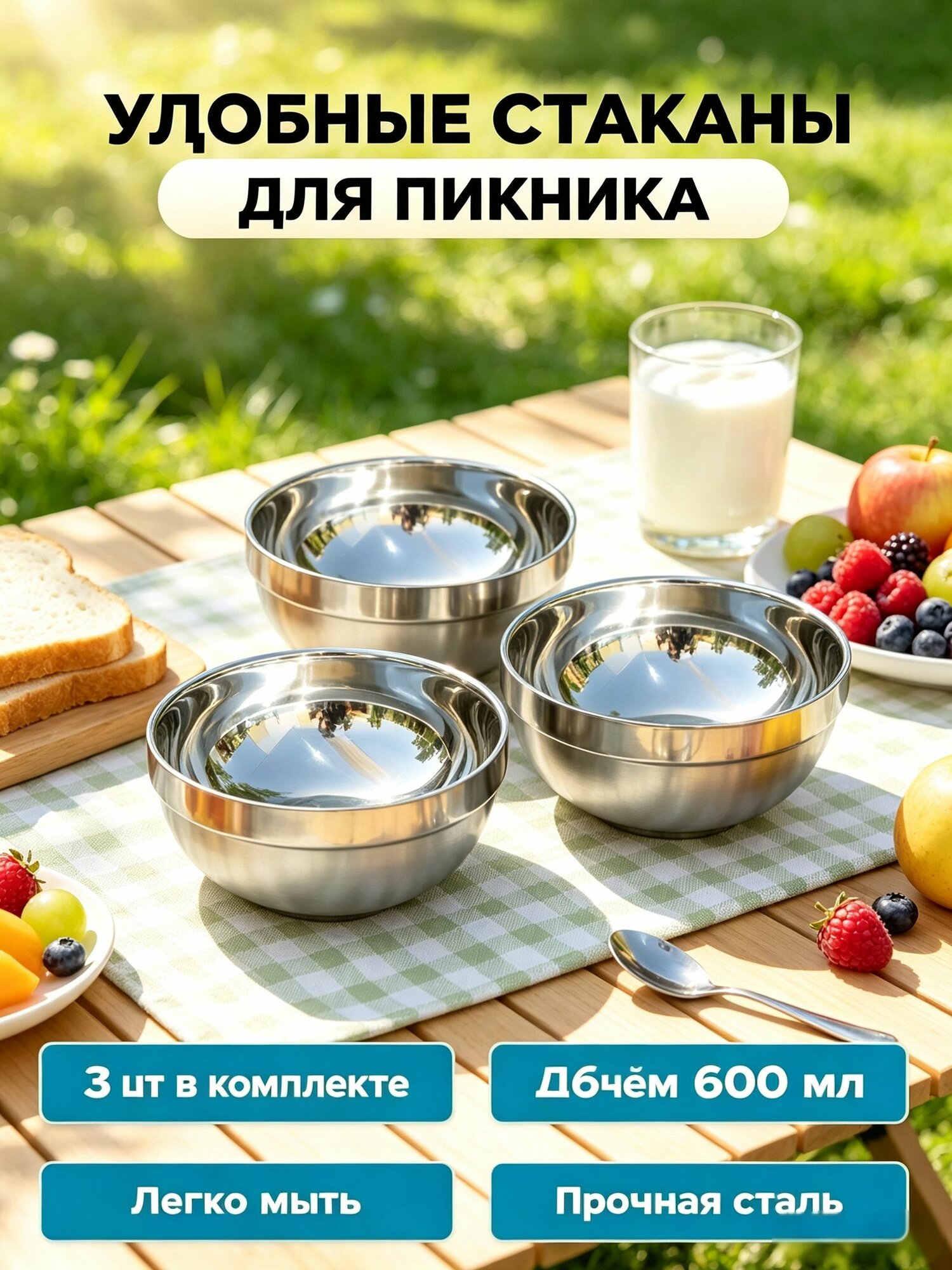 Усиленные миски из стали 304, 600 мл, 3 штуки, для дома и на природу