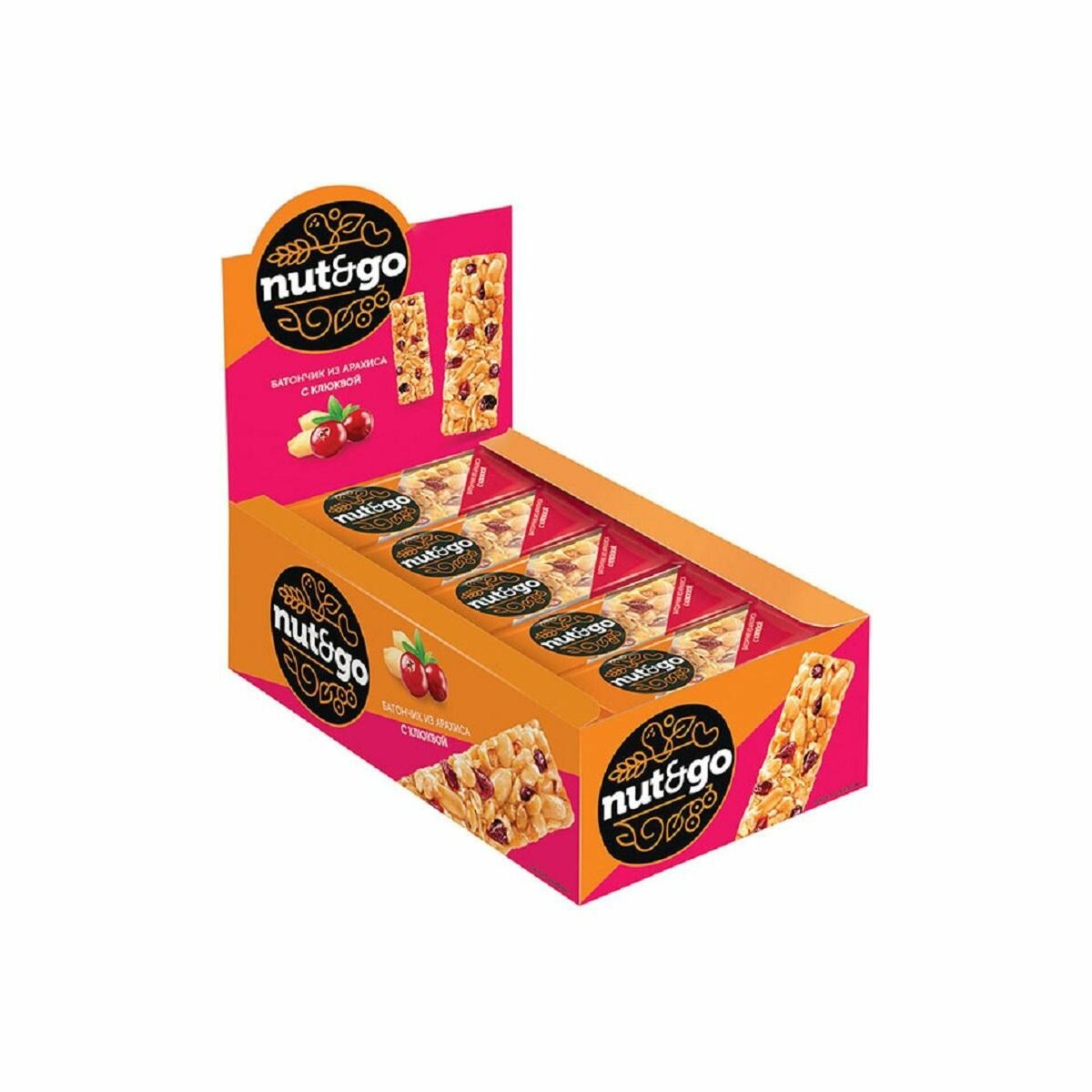 Батончик ореховый Nut N Go, 42гХ18шт/уп с арахисом и клюквой ВК 248 (1639582)