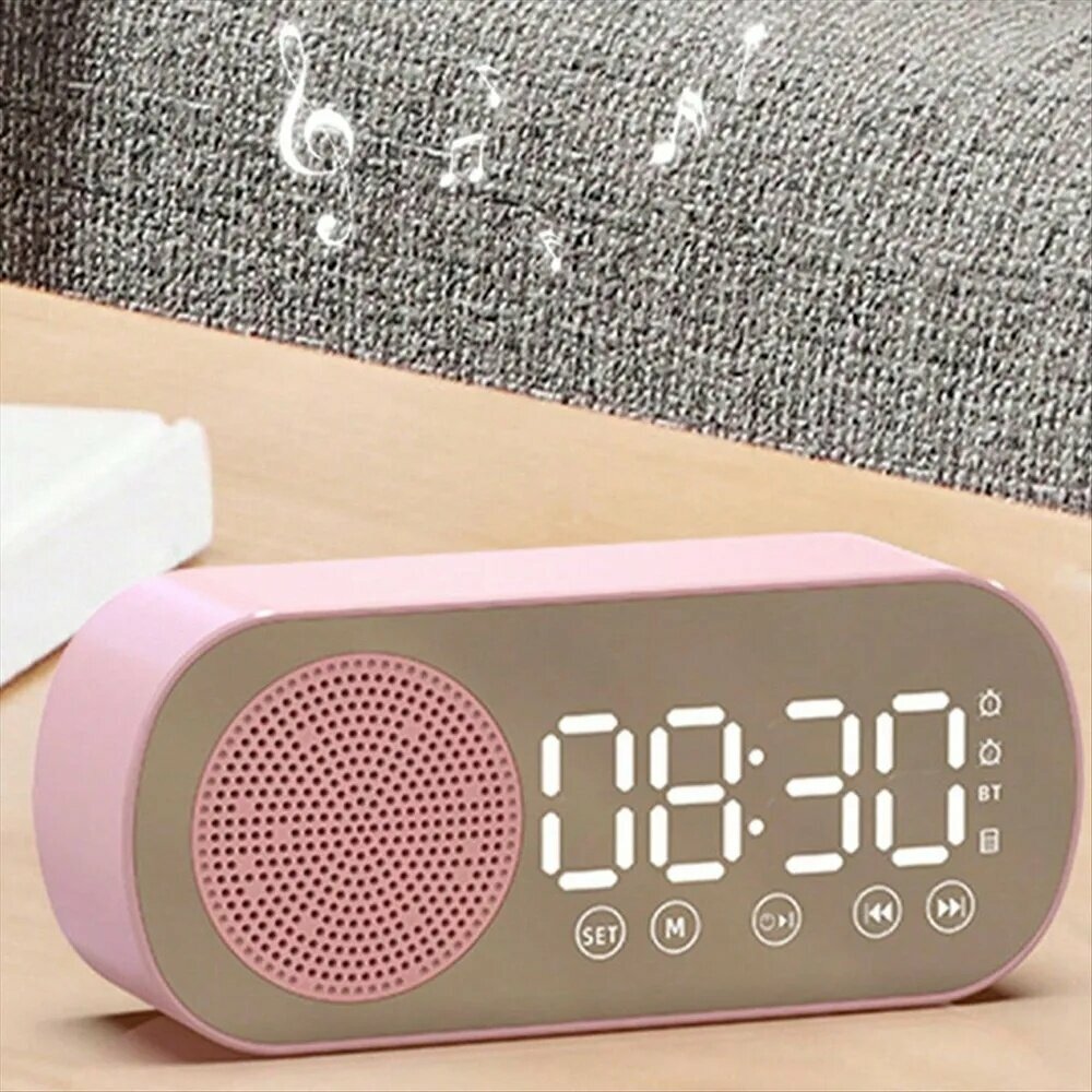 T5(J M B W) Беспроводной Bluetooth-Динамик, Часы, Радио, Двойной Будильник Для Дома, Розовый