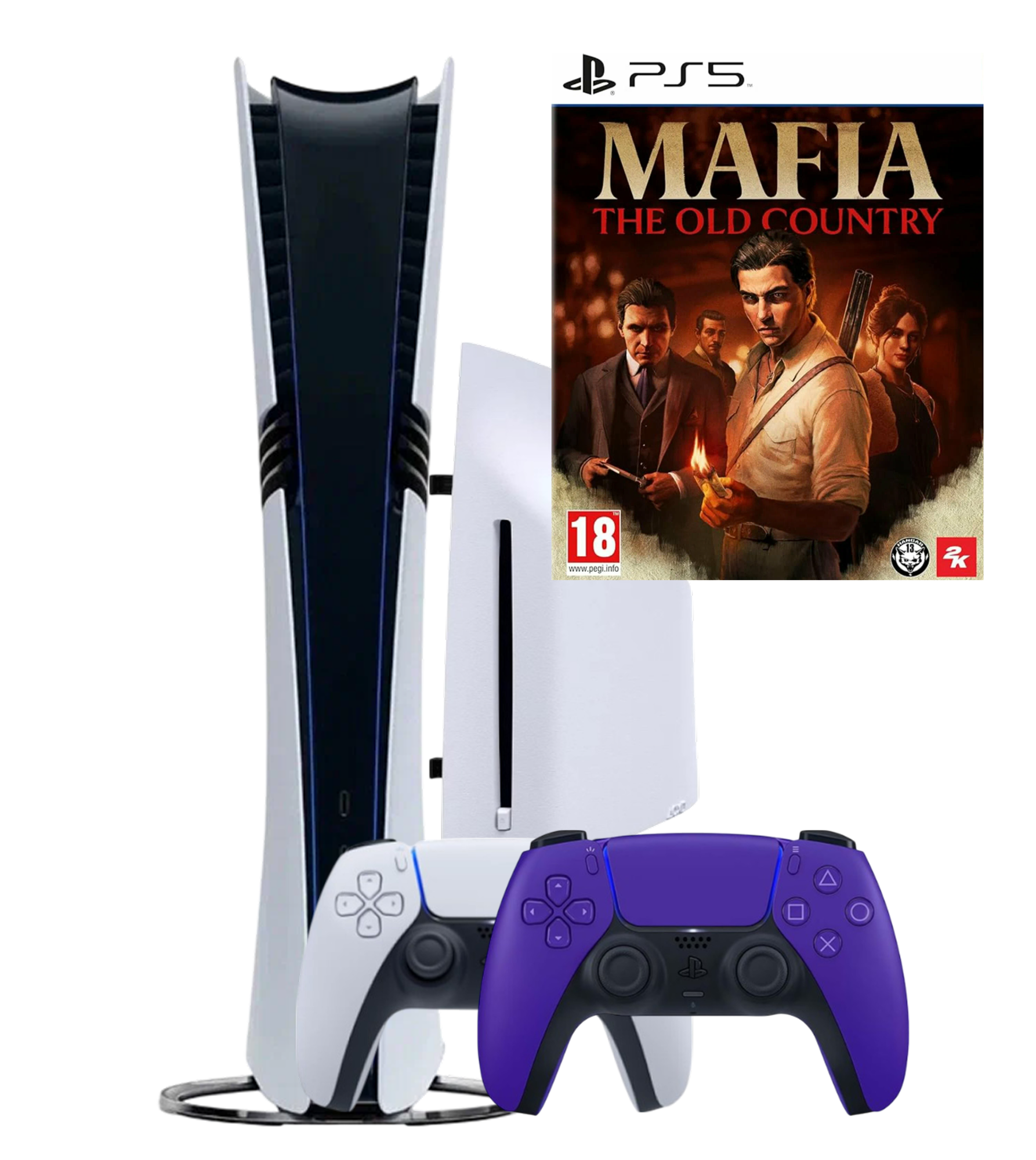 Игровая приставка PlayStation 5 Pro + 2й геймпад галактический пурпурный + игра Mafia The Old Country + дисковод