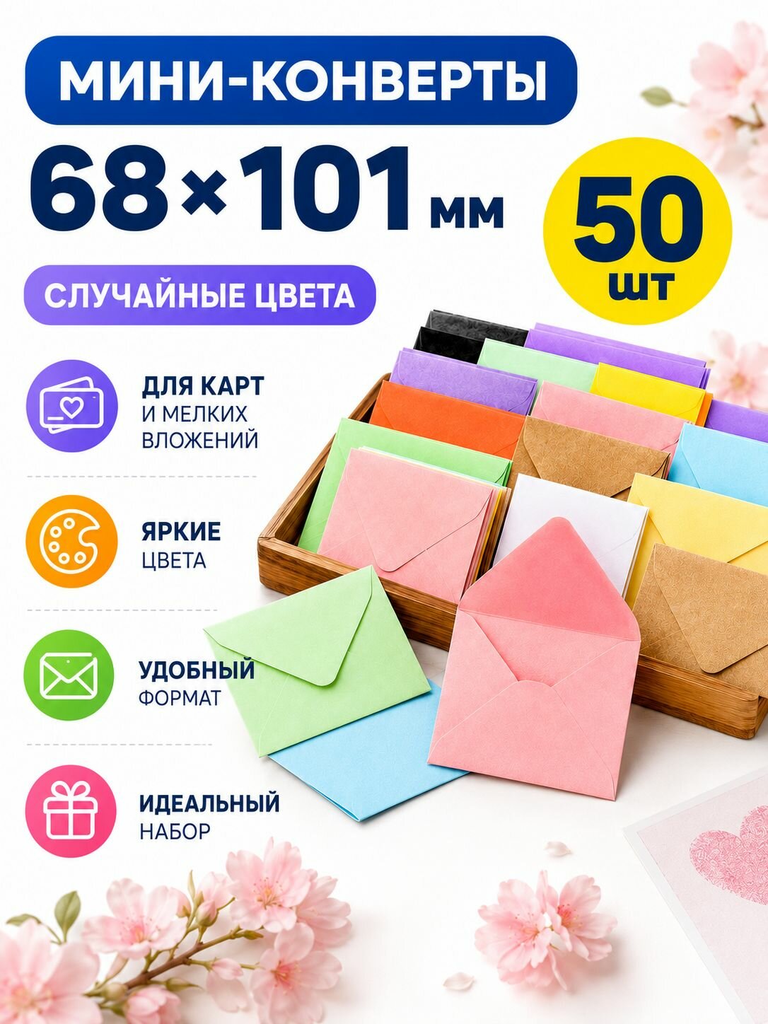 Мини-конверты 68101 мм, 50 шт, цветные маленькие конверты для открыток, карт, подарочных вложений и записок, случайные цвета для карт для записок