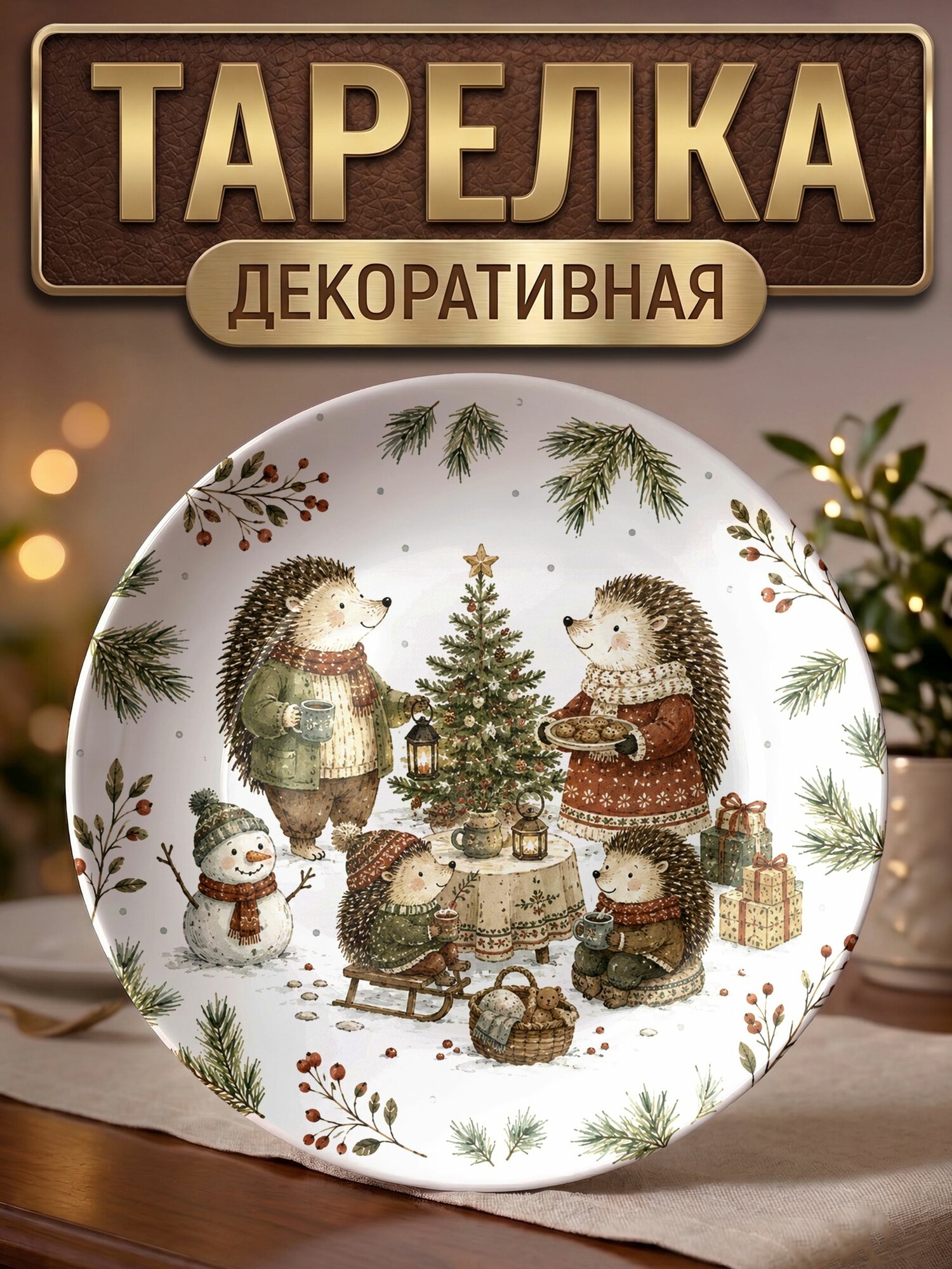 Тарелка декоративная Новыйг год ежиков