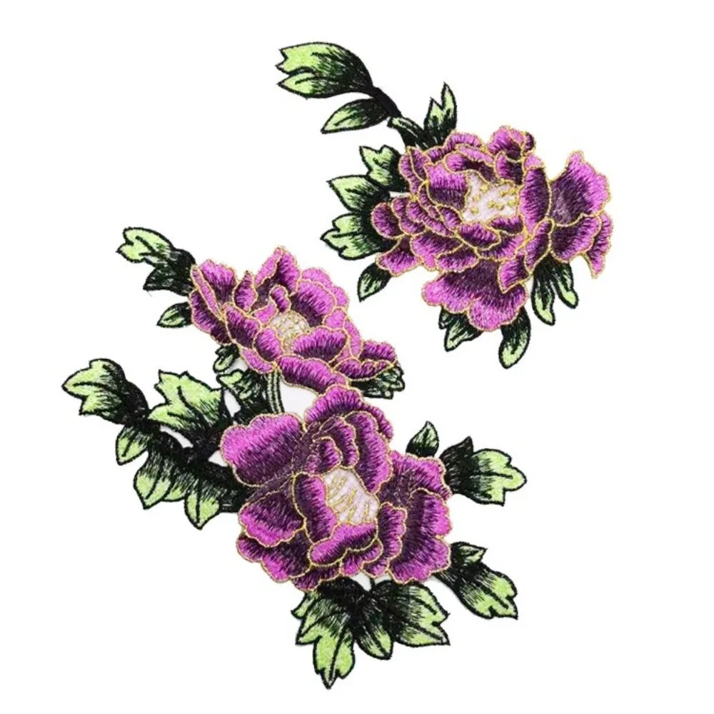 Полиэстер вышивка с пионами 28х26см Фиолетовый, Purple