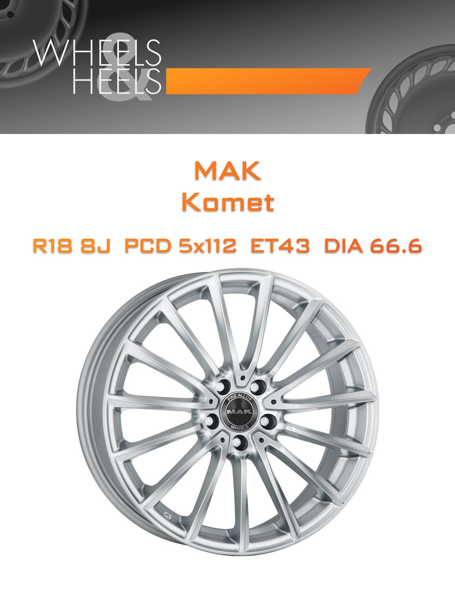 Диск автомобильный литой MAK Komet 18x8 5x112 et43 dia66.6 Серебристый