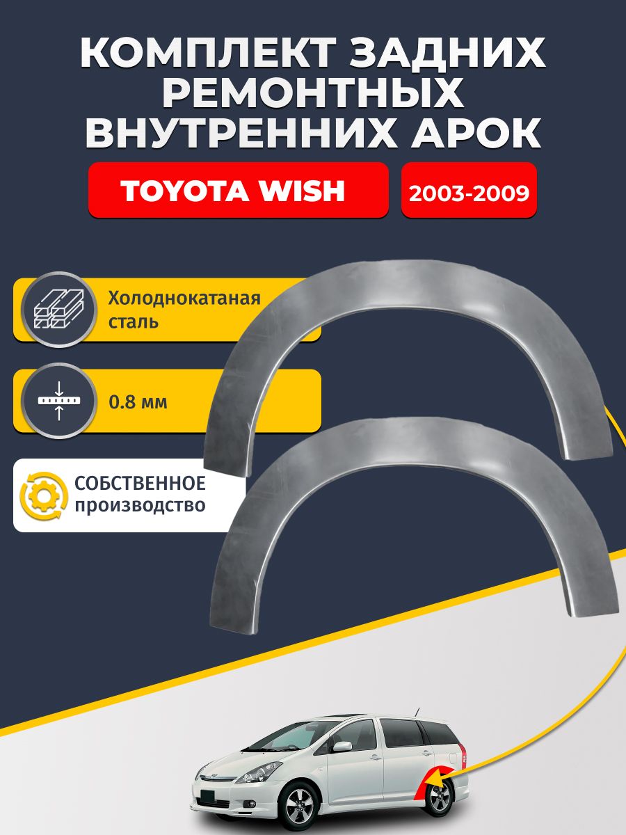 Комплект задних ремонтных внутренних арок для автомобиля Toyota Wish 2003-2009 минивэн (Тойота Виш 1). Холоднокатаная сталь 0,8 мм.