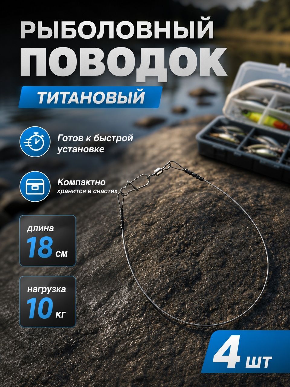 Поводки для рыбалки на щуку титановые оснащенные 4 шт набор 18 см