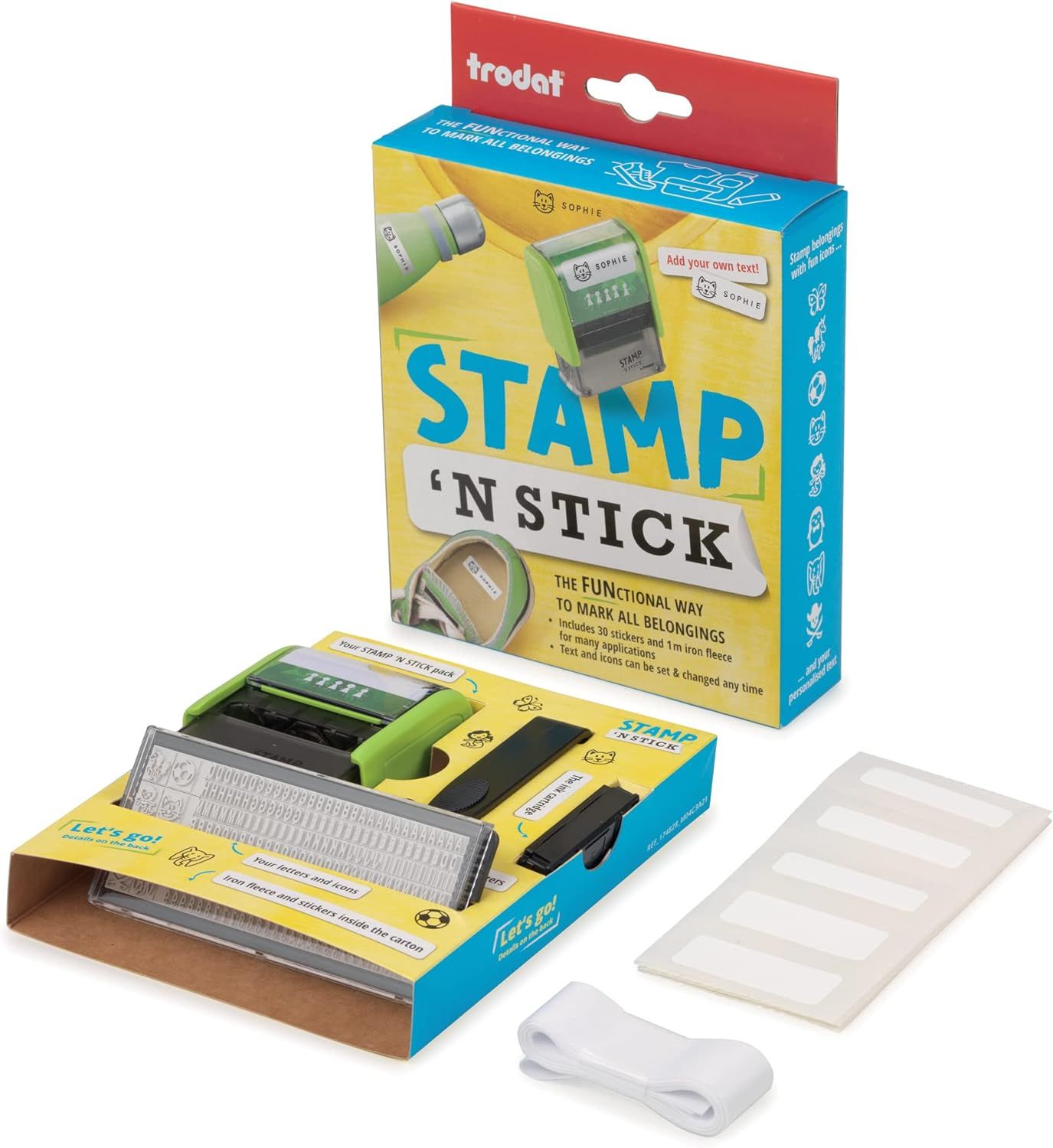 Штамп-маркер для одежды и белья Trodat Stamp N Stick, 38х14 мм, самонаборный, 3 строки, чёрный