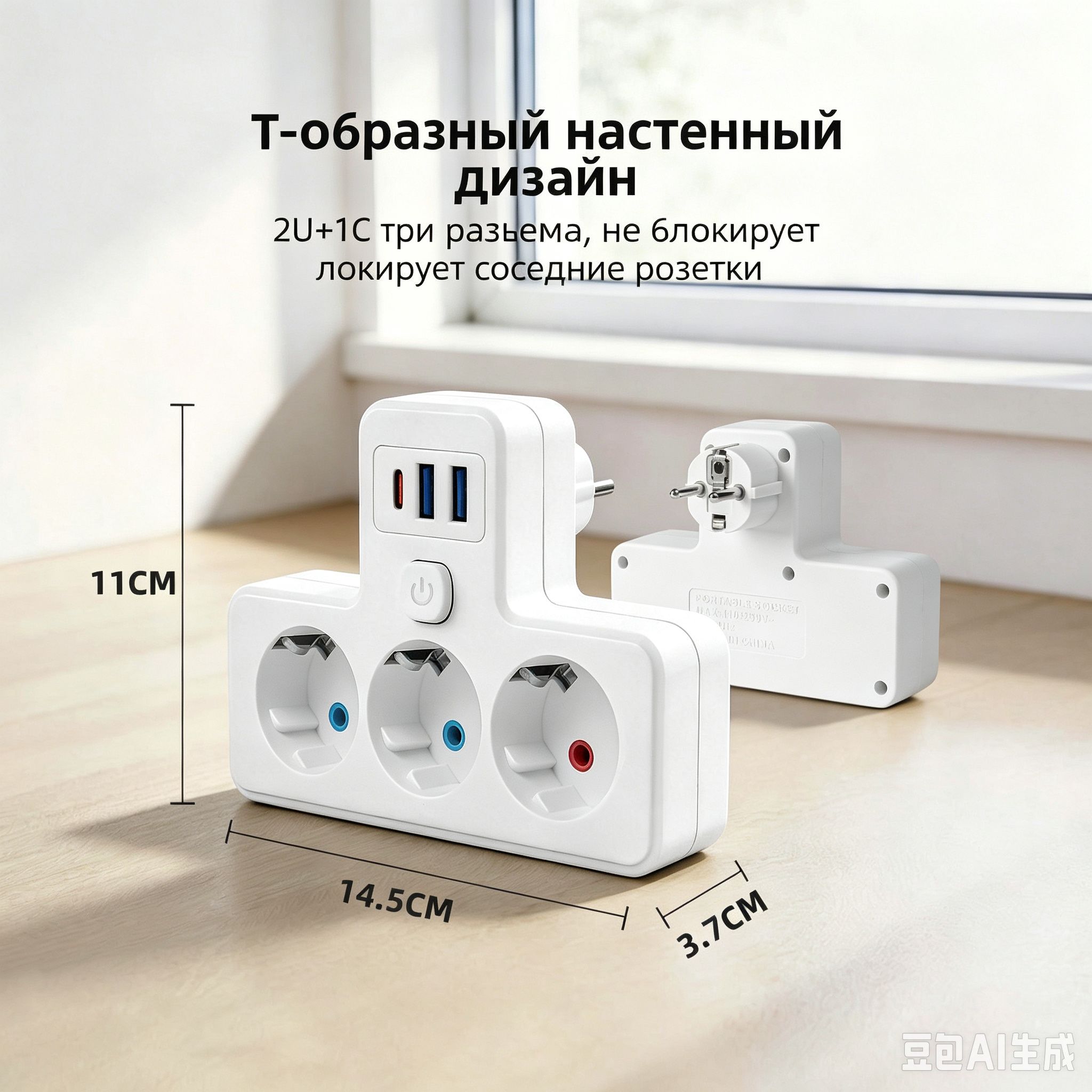 Многофункциональная настенная розетка с 3 розетками, 2 USB-порта, USB-адаптер 6 в 1 с защитой от перегрузки для смартфона, планшета