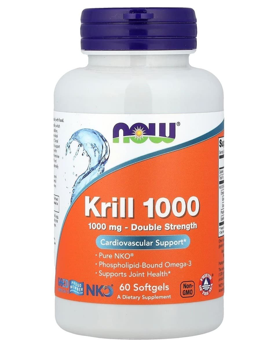 NOW Foods Krill, Криль усиленная формула1000 мг 60 гелевых капсул.