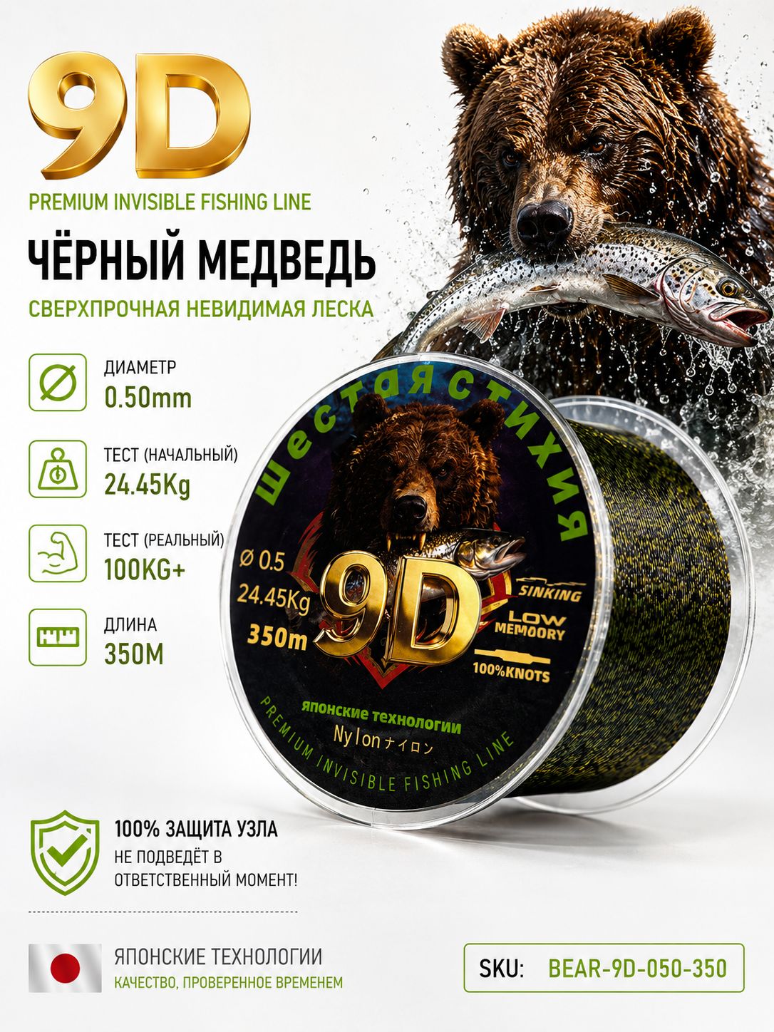 9D 0.5mm леска для рыбалки тянет автомобиль 350м Невидимая леска, меняющая цвет