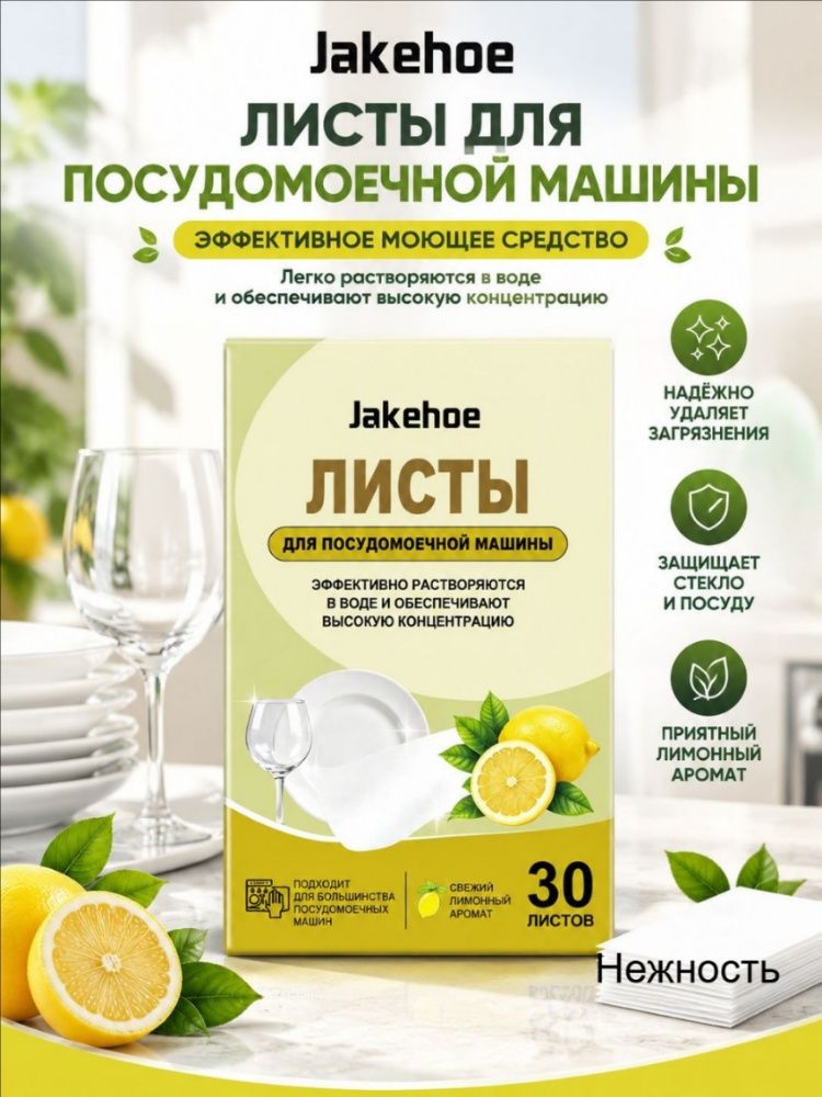 Таблетки для мытья посуды JAKEHOE, растворяют жир, для посудомоечной и ручной мойки, свежесть, 30 шт