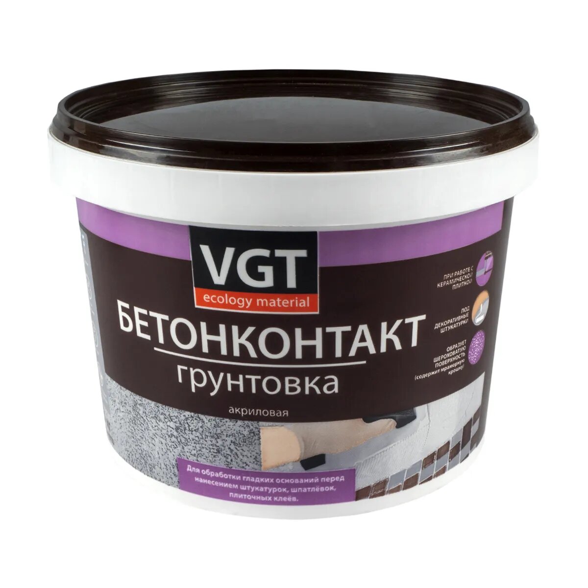 Грунтовка акриловая, VGT, ВД-АК-0301, бетоноконтакт, для внутренних и наружных работ, белая, 3 кг 7594