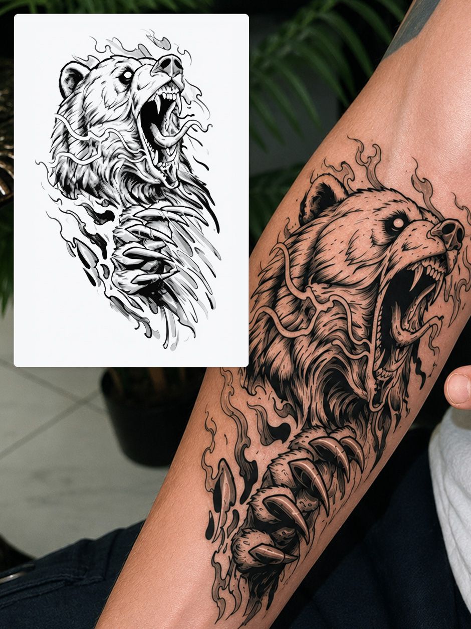 Tattoo'шки Временная тату "Дикий медведь" 12*19см