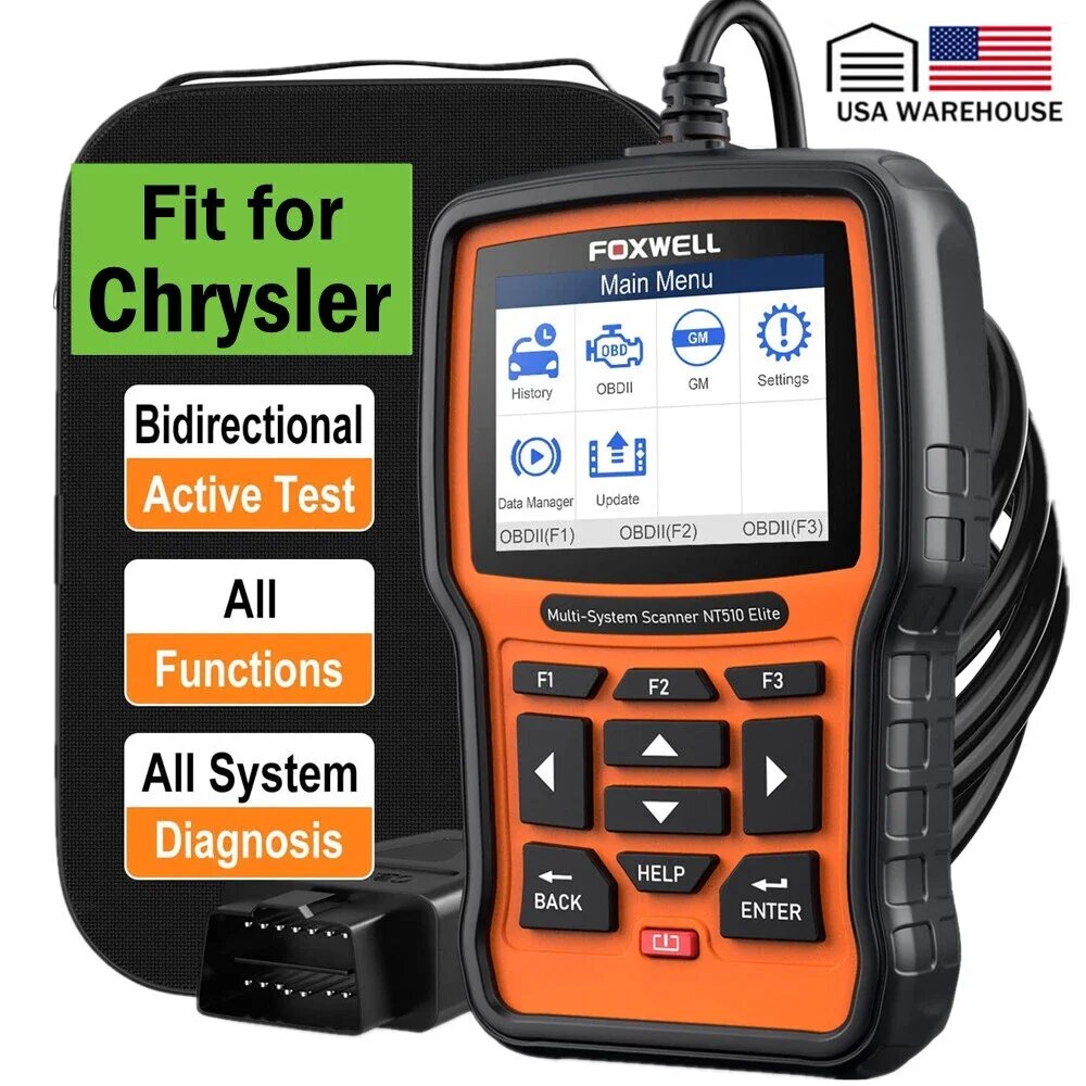 FOXWELL NT510 Elite для Chrysler JEEP Dodge OBD-сканер двунаправленного управления, считыватель кодов всех систем, 30+, диагностическое сканирование сброса
