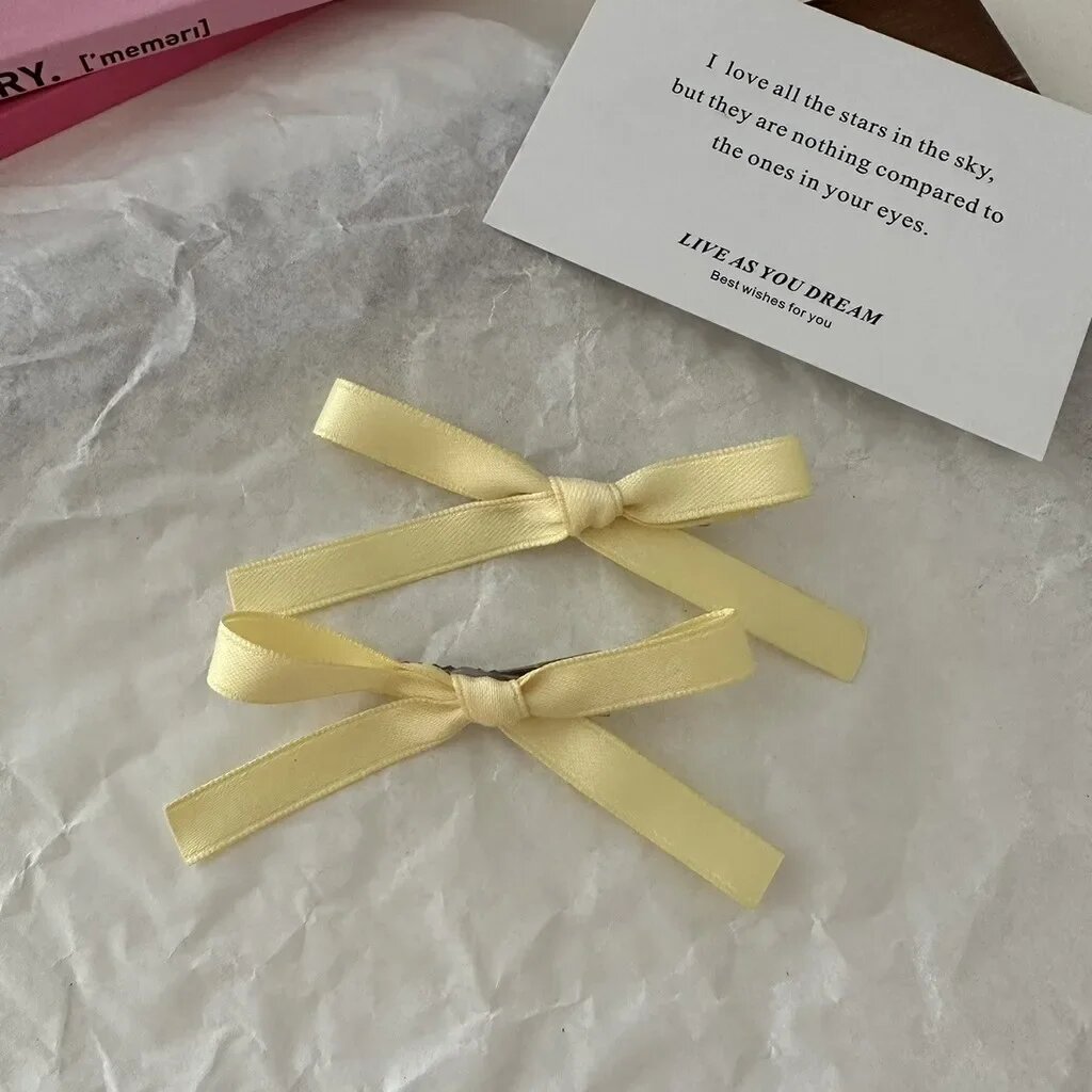 2 пары милых заколок с бантом Желтый, Yellow
