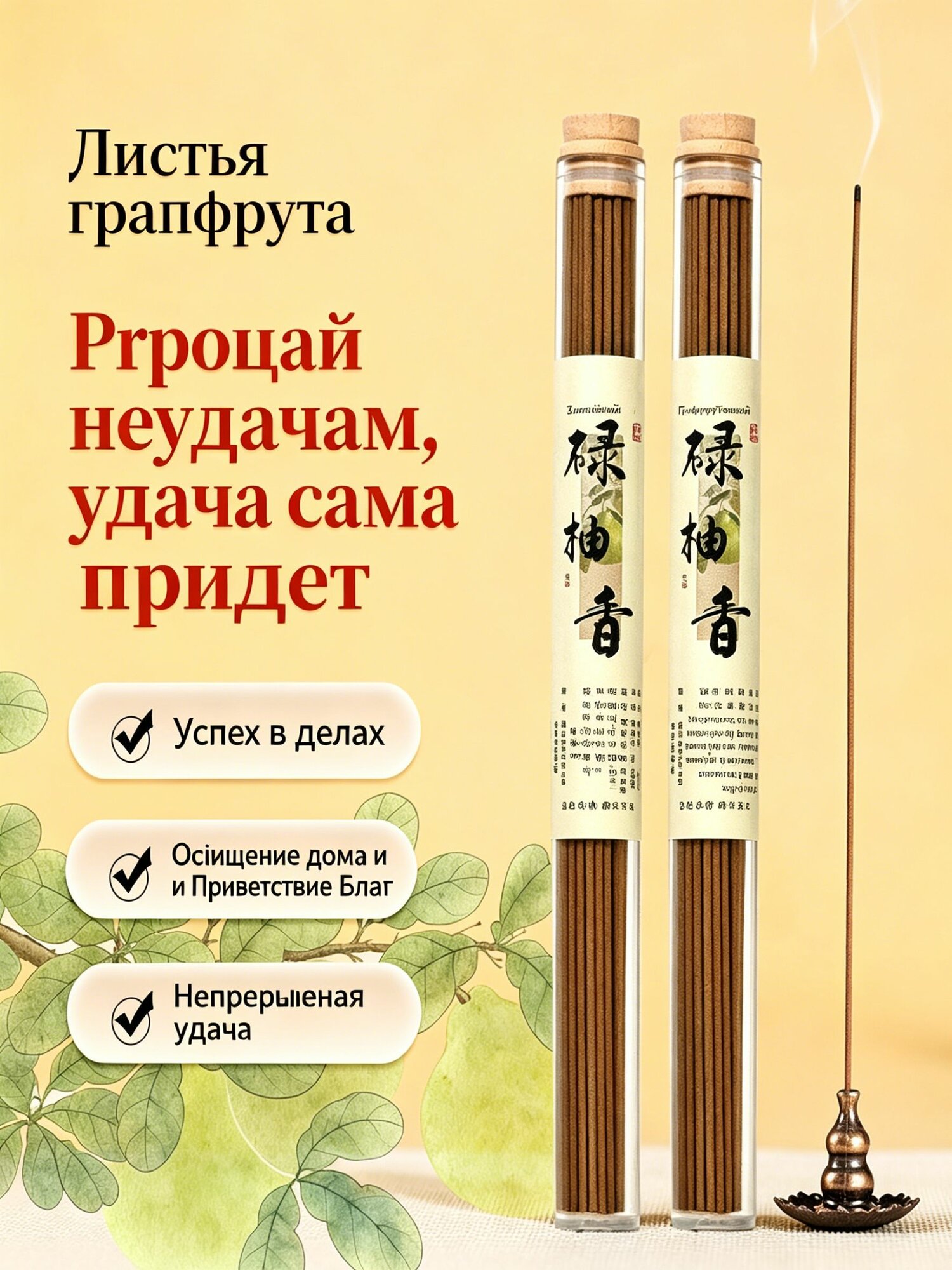 Ароматические палочки из листьев грейпфрута (люйю) натуральные