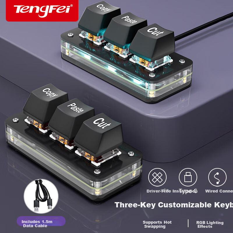 Tengfei 3-клавишная цифровая клавиатура с настраиваемыми горячими клавишами Ctrl+C+V и съемными клавишами для офиса и