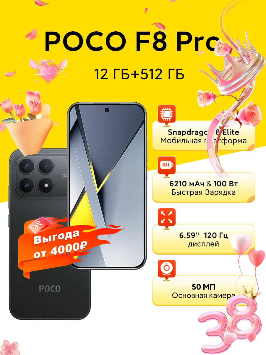 Смартфон Xiaomi POCO F8 Pro 5G 12+512 ГБ Black, Global, Snapdragon 8 Elite