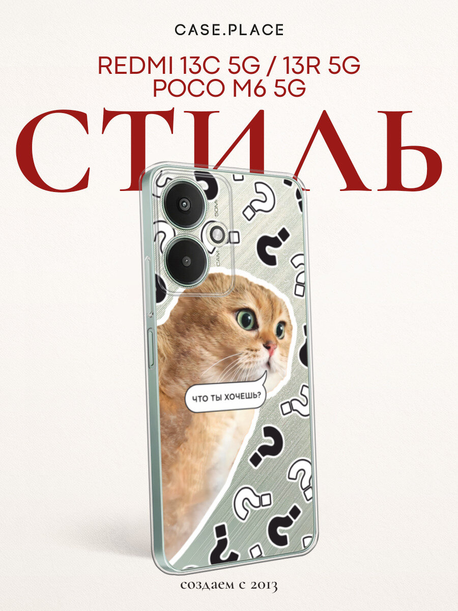 Чехол на Xiaomi Redmi 13C 5G/Redmi 13R 5G/Poco M6 5G / Сяоми Редми 13C 5G/Редми 13R 5G/Поко М6 5G с принтом С котом парный, прозрачный