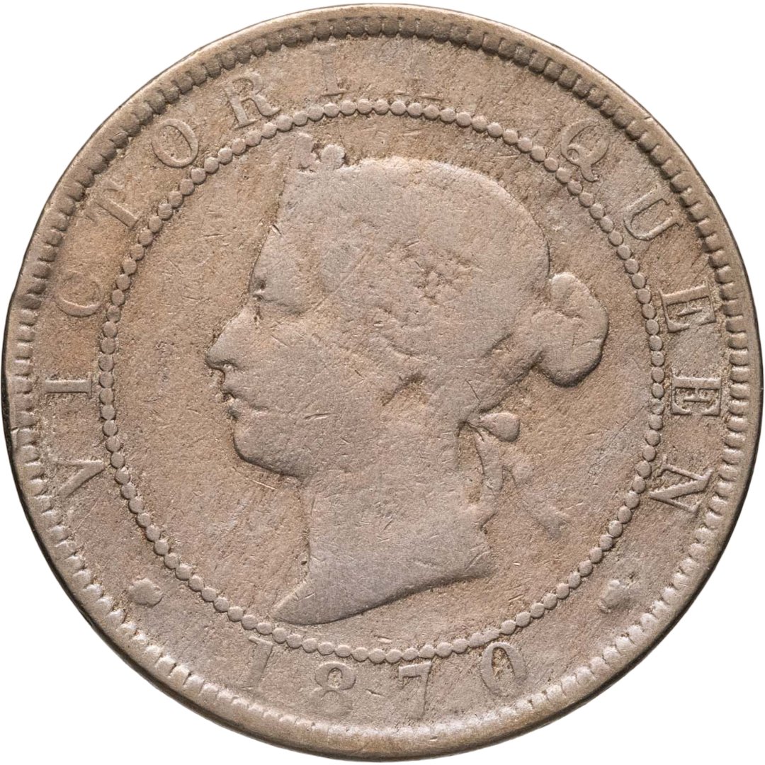 Ямайка 1 пенни penny 1870, Мельхиор медь-никель, в сохранности VG-F