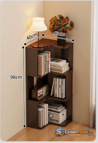 Угловой книжный шкаф из массива дерева