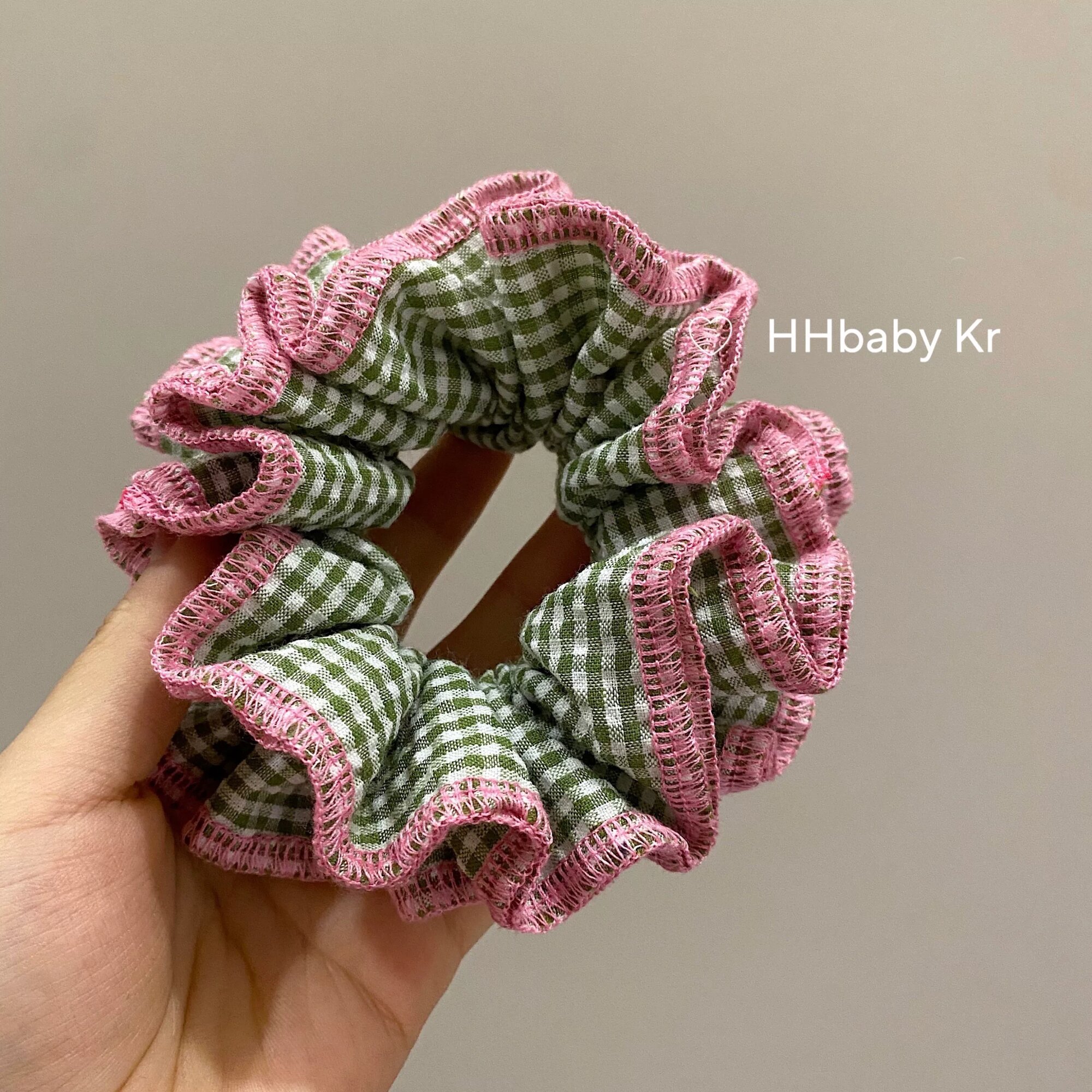 Нишевый корейский ретро-клетчатый эластичный ободок, зеленый с розовой каймой, маленький размер