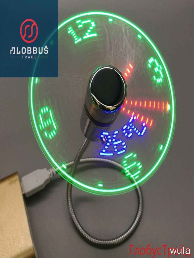 Настольный вентилятор с LED часами и термометром, гибкий шнур, USB, мини-кулер для дома