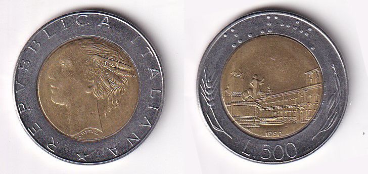 Италия 500 лир 1998 год