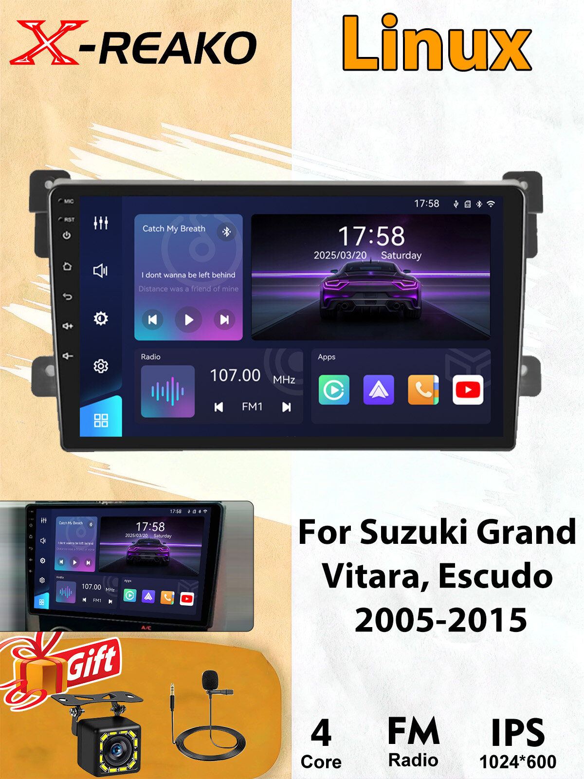 Магнитола для Suzuki Grand Vitara, Escudo 2005-2015 экран 9 дюймов Андроид wifi Bluetooth GPS