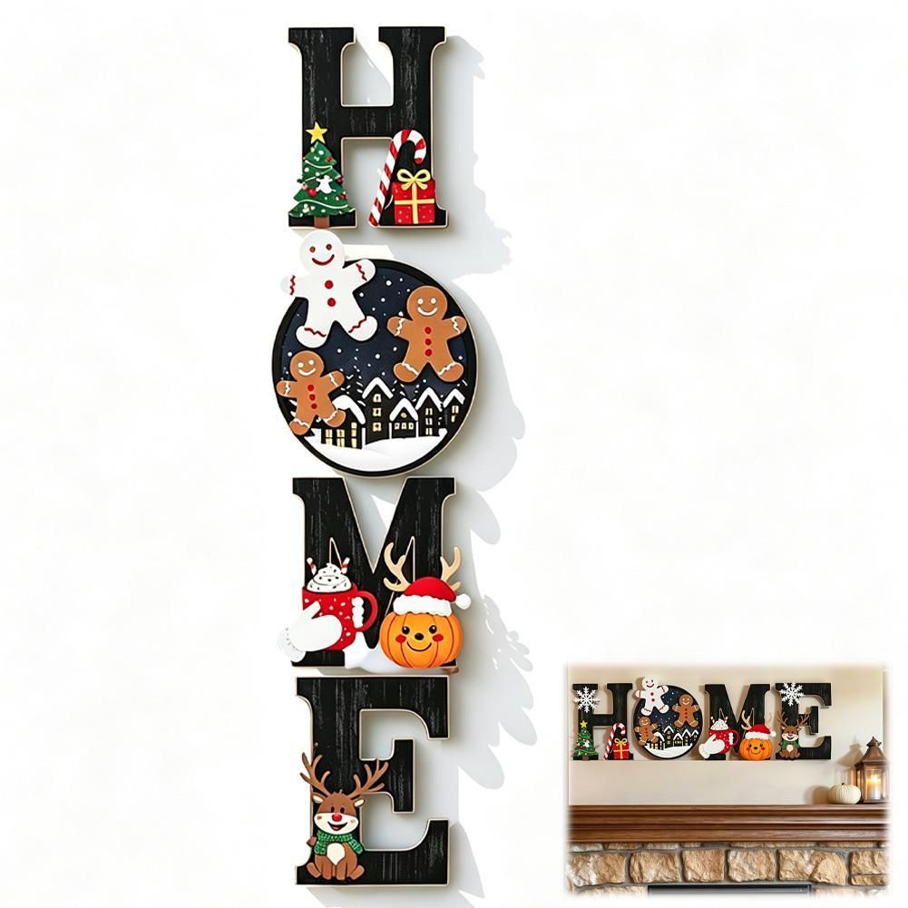 Новогоднее украшение из дерева, буквы Home, 4 шт
