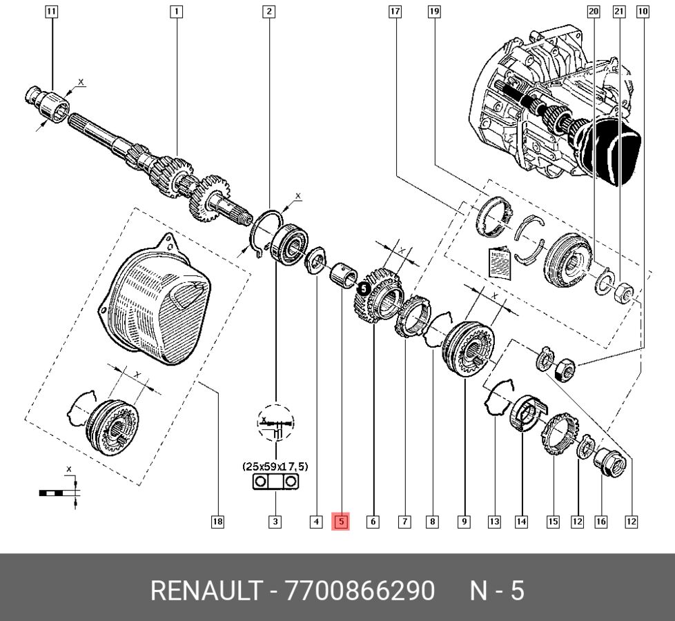 Втулка шестерни 5-ой передачи org (RENAULT 7700866290)