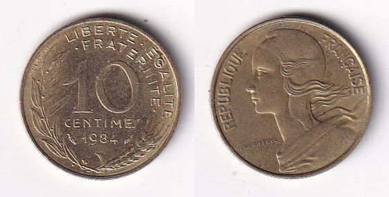 Франция 10 сантимов 1984 год
