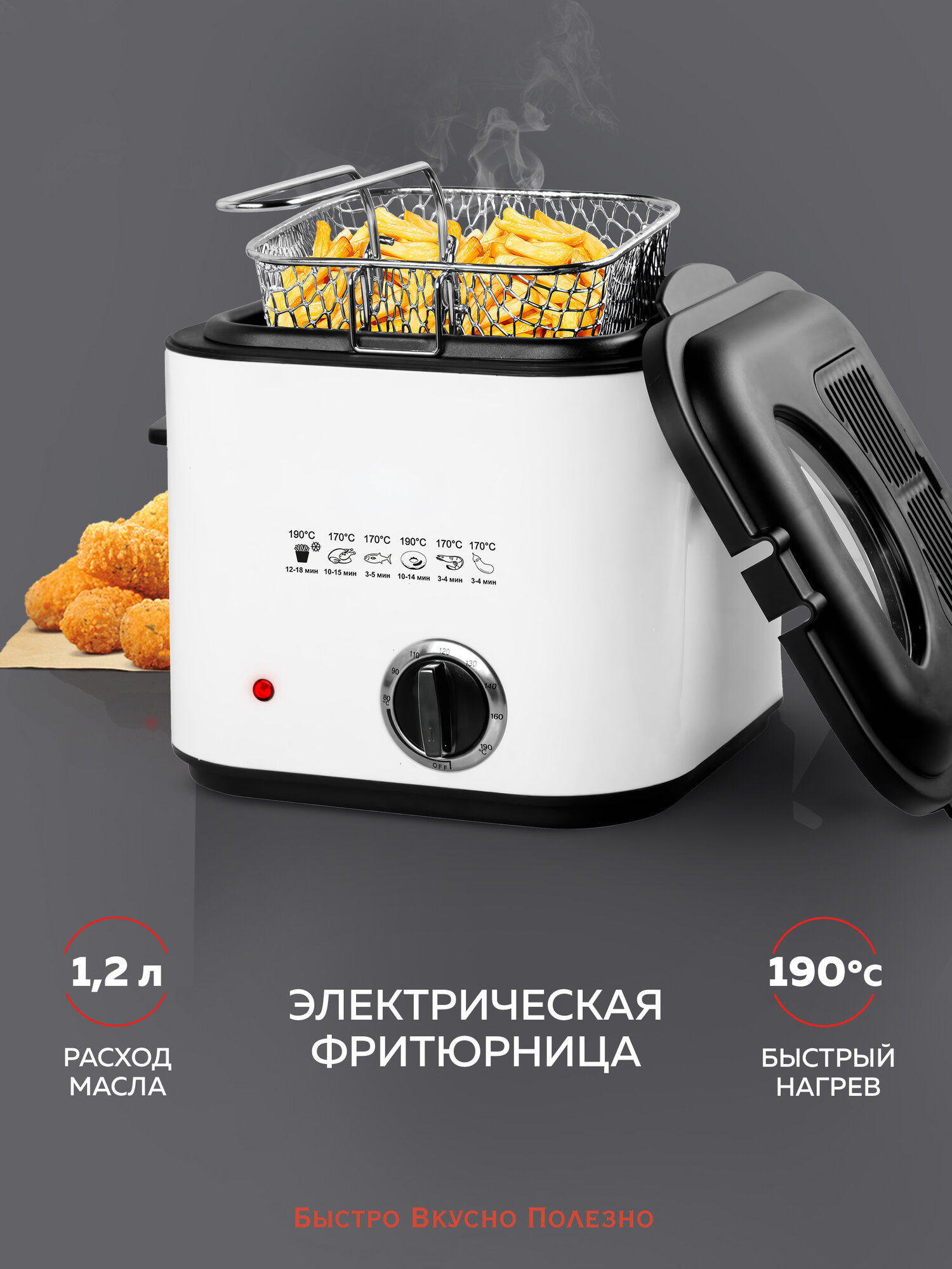 Фритюрница электрическая со съемной корзиной, 1.2 л