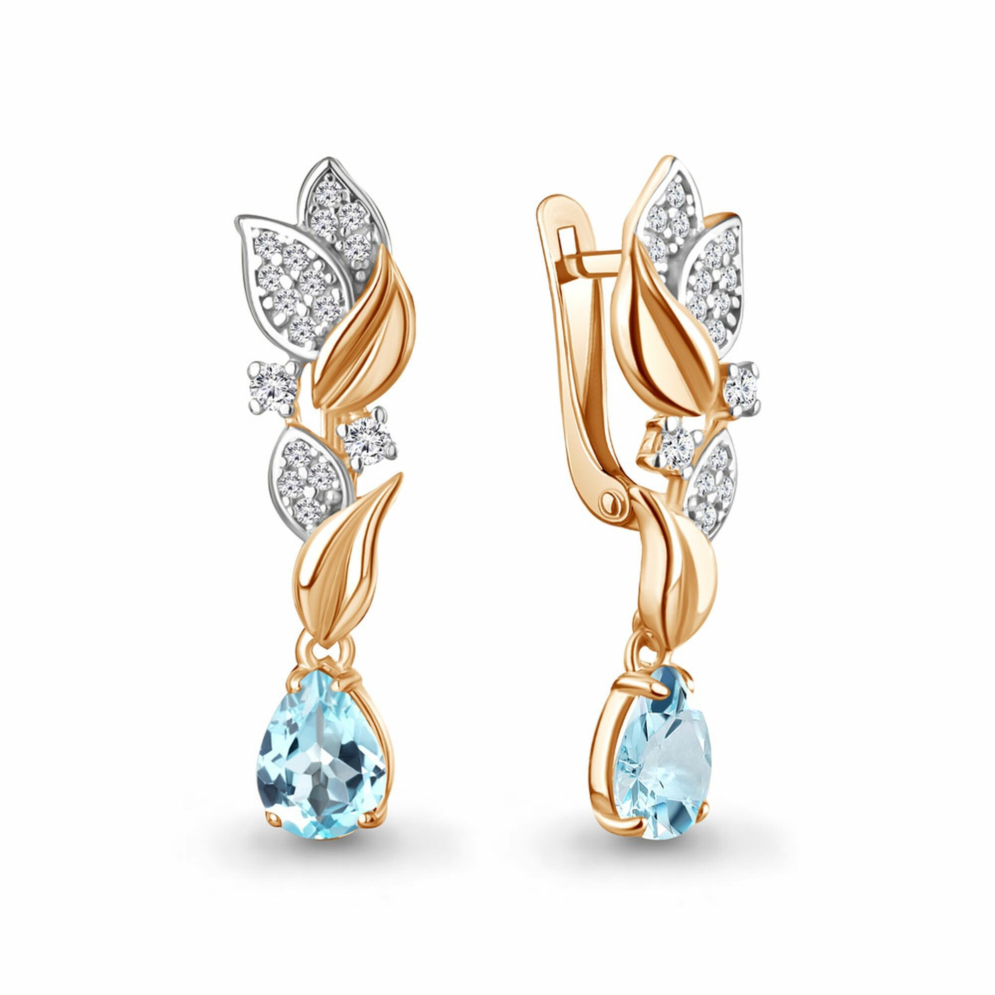 Серьги Diamant online, серебро, 925 проба, золочение, фианит, топаз