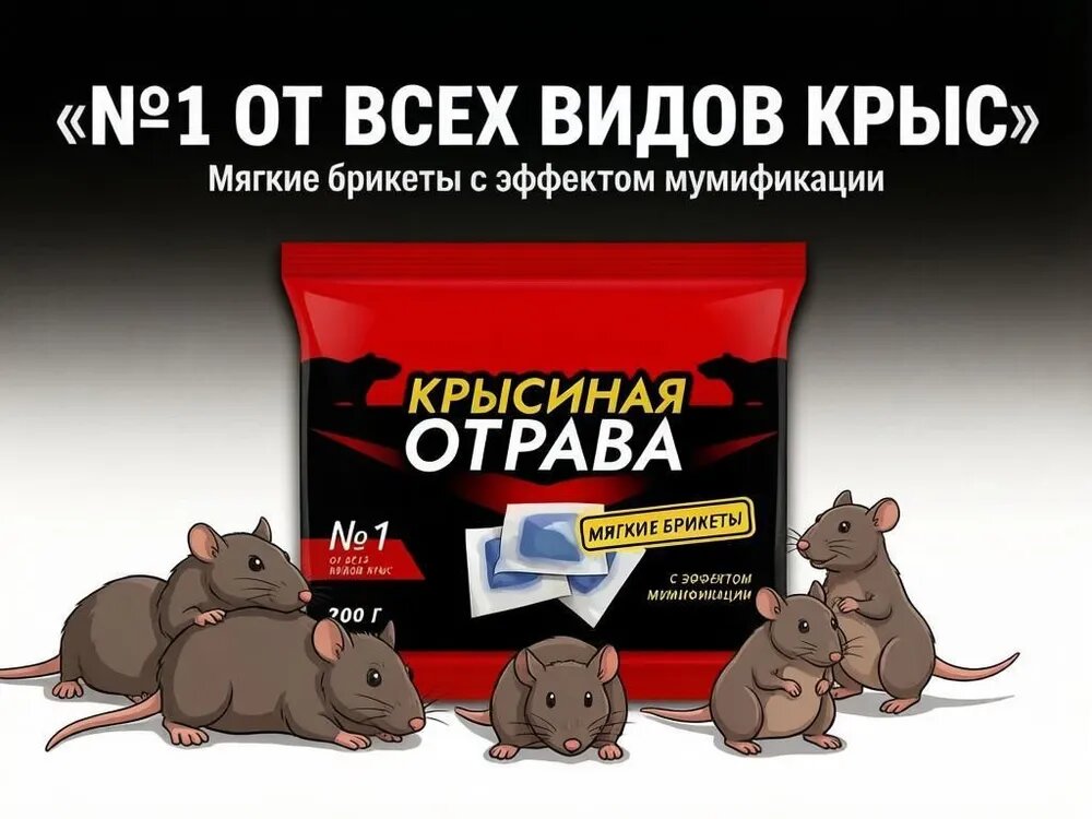 1 Отрава для мышей и крыс №1, 200гр, Крысиная отрава ALT, Средство от грызунов в брикетах, мумифицирующая