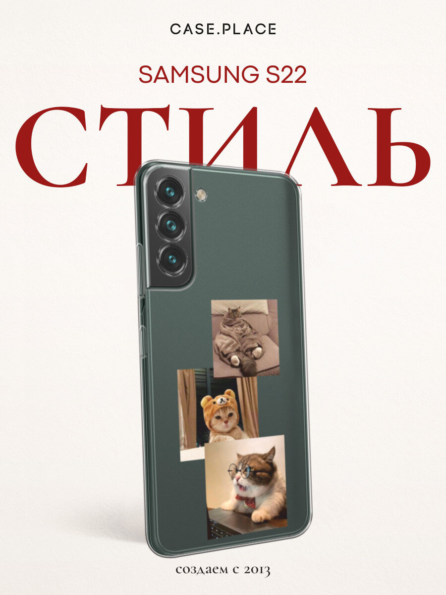 Чехол на Samsung Galaxy S22 / Самсунг S22 с принтом Домашние коты, прозрачный