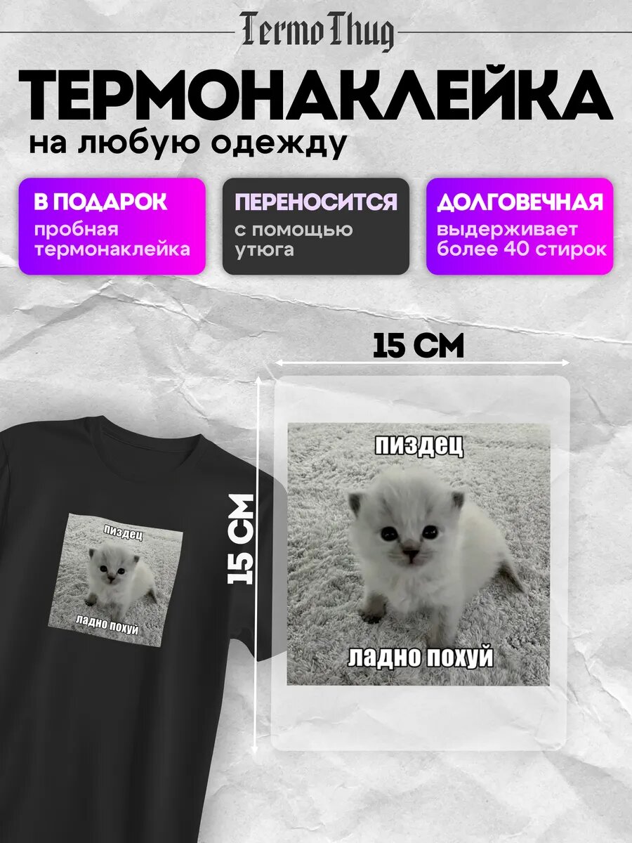 Термонаклейка на одежду котики мем термотрансфер